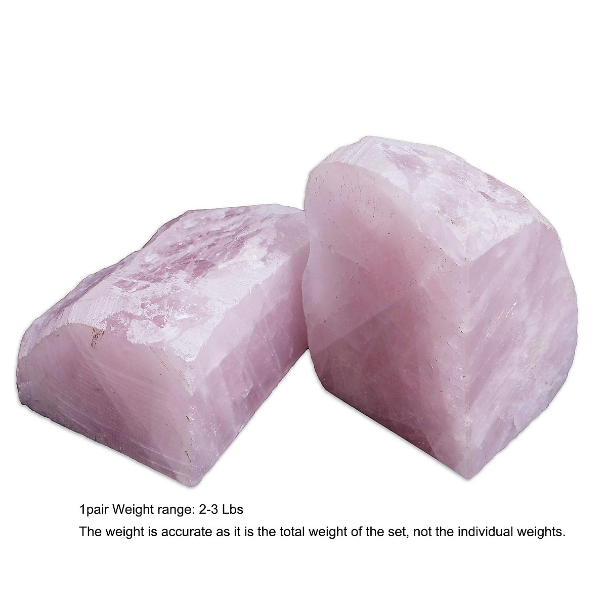 AMOYSTONE Rose Quartz Crystal Stone Bookends Small Bookcase Home Office with Rubber Bumpers 1 Pair 2-3 LBS