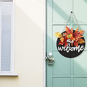 Thanksgiving Front Door Wreath Fall Winter, Halloween Wreaths for Front Door Autumn Berries Mantle Grain Yellow Wreaths Decor Party Turkey Welcome Sign Outside Rusty