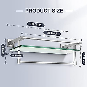 Bathroom Glass Shelf Towel Rack Shelf Glass Organizer Wall-Mounted Bathroom Storage SUS304 Stainless Steel Towel bar/Track Wall-Mounted Tempered Glass Stainless Steel Shelf Brushed Nickel