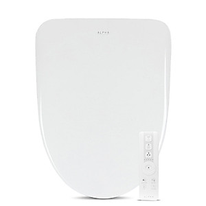 ALPHA BIDET iX Pure Bidet Toilet Seat in Elongated White | Ultra Low Profile | Endless Warm Water | Arced Stainless Steel Nozzle | Blue LED Nightlight | Dryer