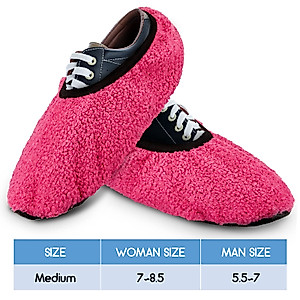 Zhanmai Pink Fuzzy Bowling Shoes Covers Women's Reusable Non Slip Bowling Shoes Protector Washable Boot Cover Soft Foot Covers for Bowling, Household, Office, Laboratory, Size 7-8.5