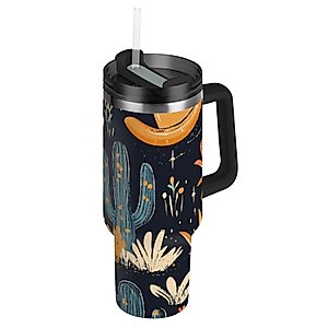 Selerdon 40 oz Tumbler Cowboy Hat with Handle and Straw Lid Vacuum Stainless Steel Insulated Water Bottle Travel Mug Car Cup Holder Friendly BPA Free for Gym Travel Office