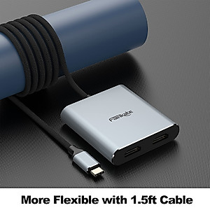 USB C to Dual HDMI Adapter 4K 60Hz, Splitter 2 Monitors Extended Display, Type C Hub Multiple Docking Station for Laptop(DP Alt Mode Required) Compatible with Thunderbolt 3…