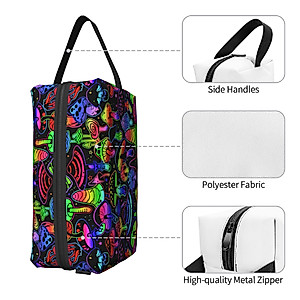 Women Lightweight Makeup Bag Pouch Compatible with Rainbow Colorful Neon Mushrooms Toiletry Bag, Funny Travel Cosmetic Bag Portable Bag with Zip for Office College
