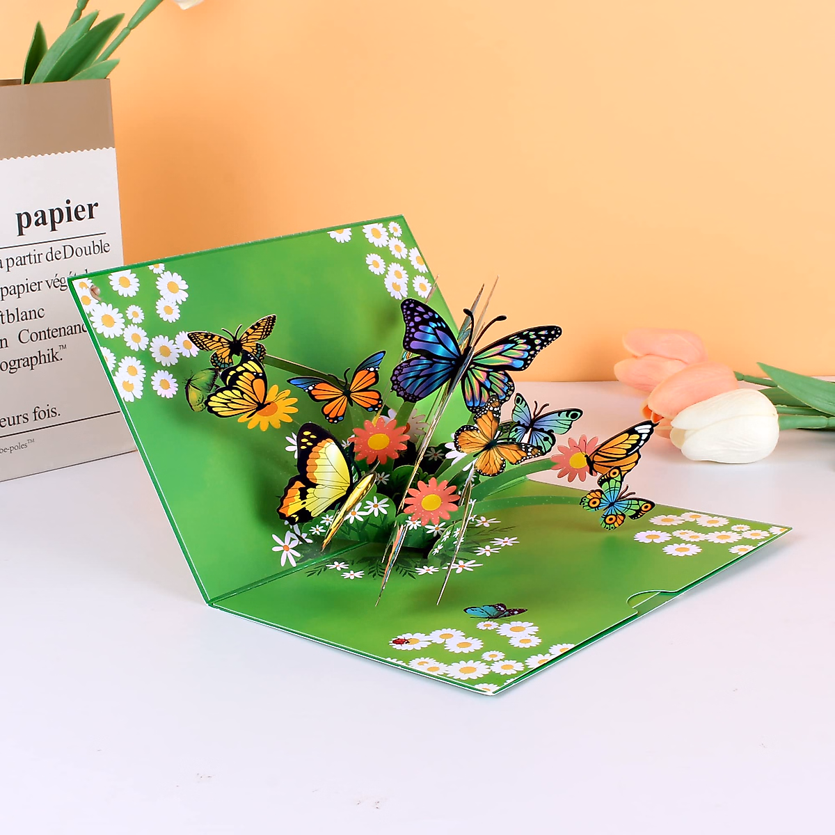 evron Pop Up Birthday Cards,3D Flower Butterfly Greeting Card,Thanksgiving,Thank You Cards,Butterfly Garden Pop Up Card,Christmas Card,Valentine's Day,with Lay Flat Display Widget&Envelopes(Butterfly)