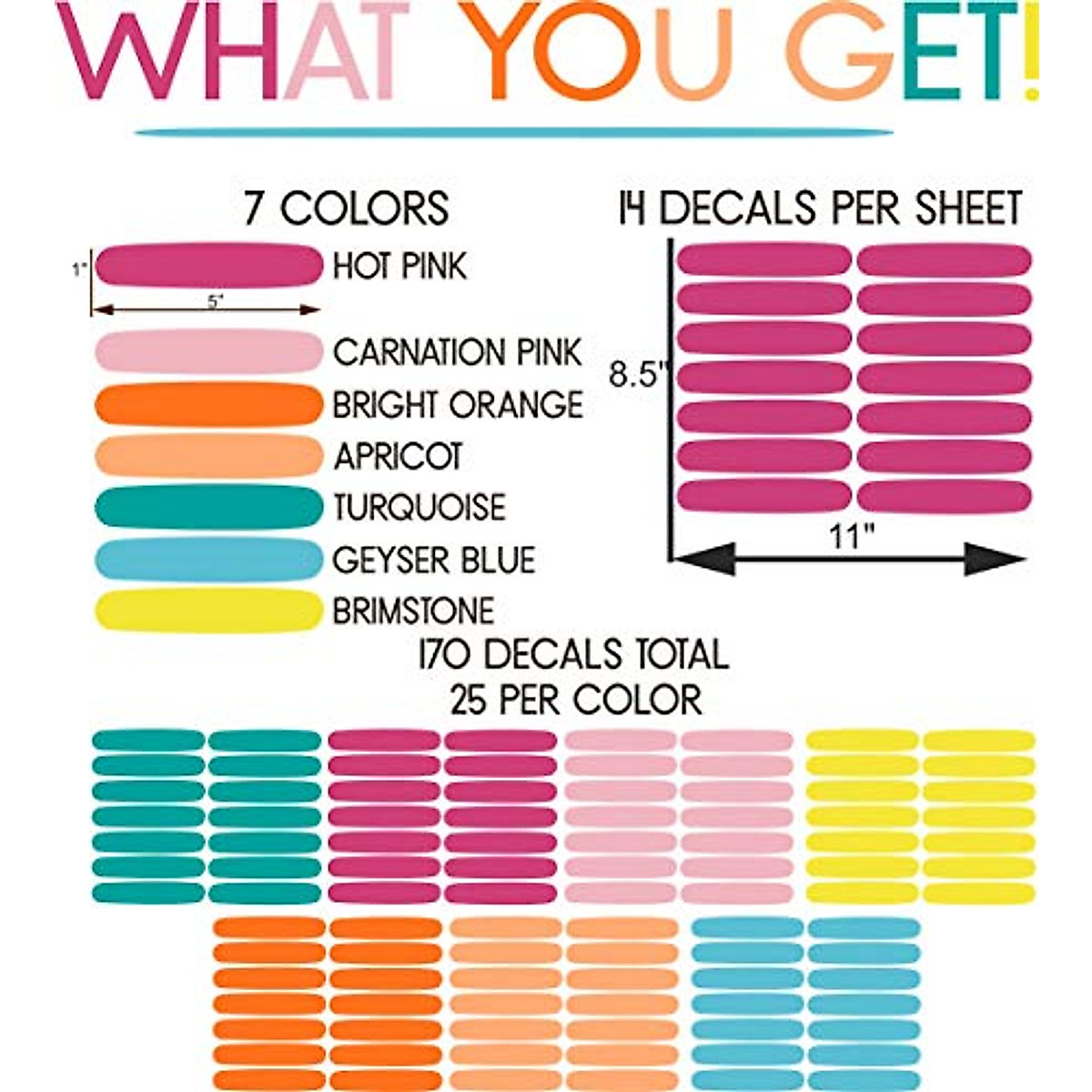 Confetti Sprinkles Wall Decals (1 inch x 5 inch confetti - 160 Decals total) Easy Peel and Stick Matte Finish Removable Decals Safe on Painted Walls (Bright)