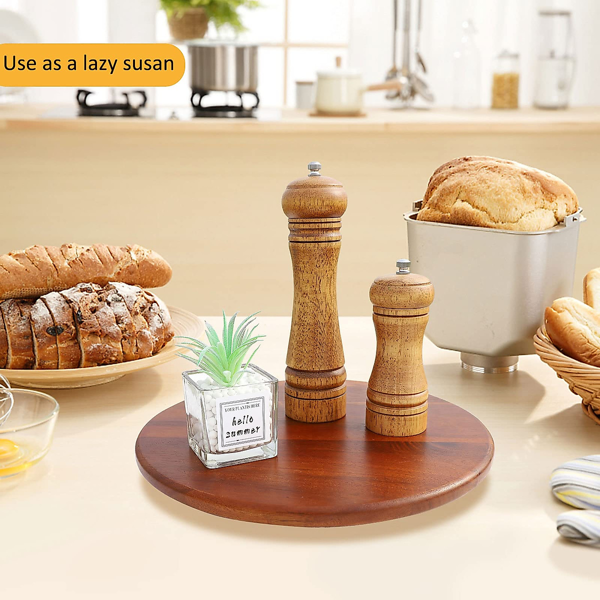 WLWNWFT 12 Inch Rotating Cake Turntable, Acacia Wood Cake Display Stand Cookie Turntable for Dessert Table Decorating Cupcake Stand Wedding Cake Stand Rustic …