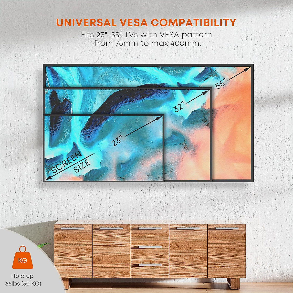 MounTeck Full Motion TV Wall Mount for Most 23-55 Inch Flat Curved TVs up to 66lbs, Swivel and Tilt TV Wall Bracket, with Strong Articulating Arms, VESA 75x75 to 400x400 (Black)