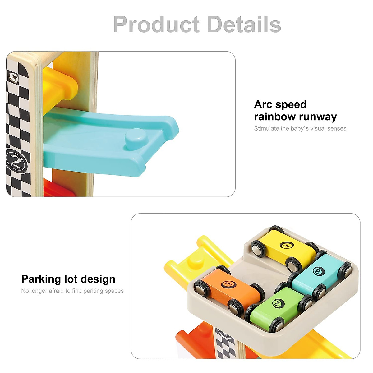 Toddler Toys for 1 2 Year Old Boy and Girl Gifts Wooden Race Track Car Ramp Racer with 4 Mini Car