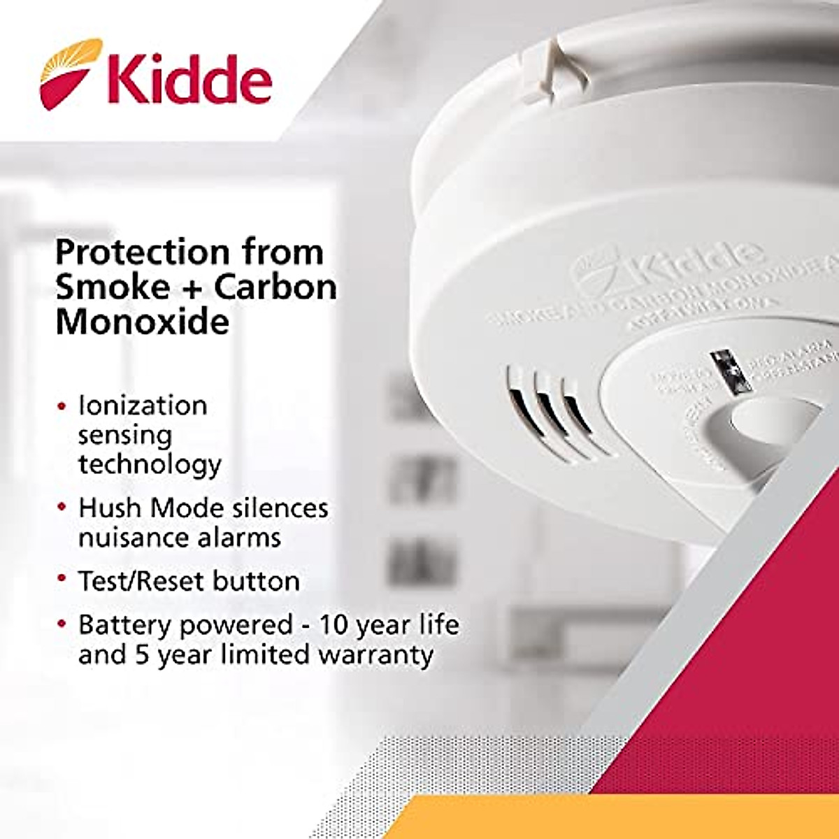 Kidde KN-COSM-BA Battery-Operated Combination Carbon Monoxide and Smoke Alarm, Voice Alert, Pack of 2 & Smoke & Carbon Monoxide Detector, Battery Powered, Combination Smoke & CO Alarm, Voice Alert