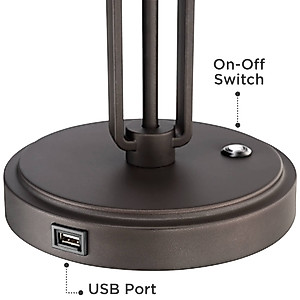 Franklin Iron Works Turnbuckle Rustic Farmhouse Desk Lamp 25" High with USB Charging Port Oil Rubbed Bronze LED Adjustable Metal Shade for Bedroom Living Room House Bedside Nightstand Home Office