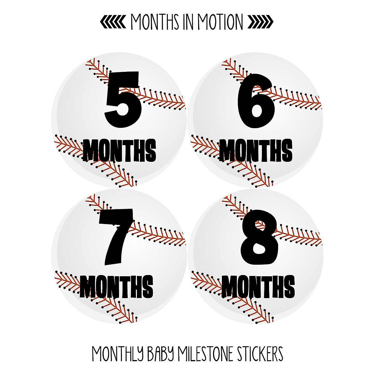 Months in Motion Baby Monthly Stickers - Baby Milestone Stickers - Newborn Boy Stickers - Month Stickers for Baby Boy - Baby Boy Stickers - Newborn Monthly Milestone Stickers - Baseball - Set of 20