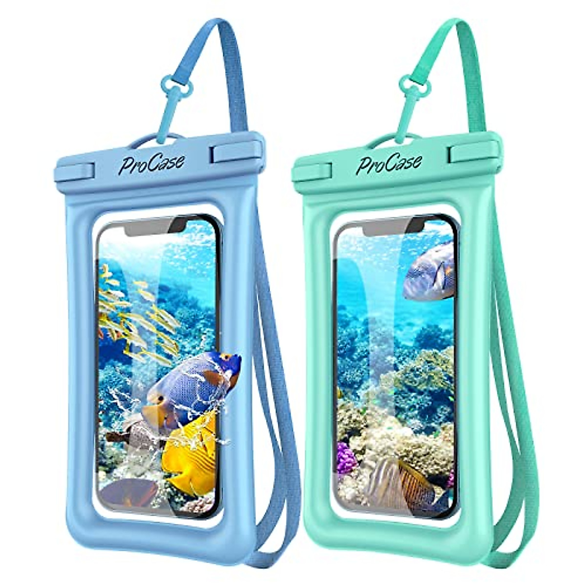 JOTO 2 Pack Floating Waterproof Phone Holder Pouch Bundle with 1 Universal Waterproof Pouch + 1 Floating Wrist Strap for Camera