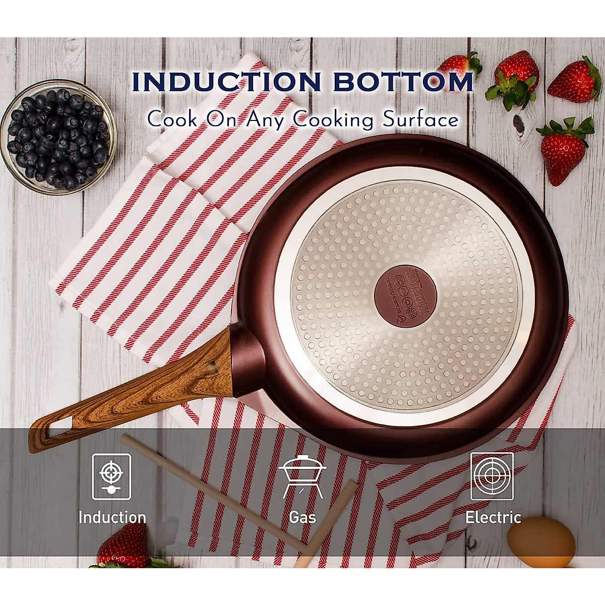 WaxonWare 11 inch Nonstick Crepe Pan Set with Crepe Spreader: Marbellous Series Flat Stove Top Nonstick Pan for Crepes, Tortilla, and Dosa - 100% PFOA Free Non Stick German Coating - Pancake Pan