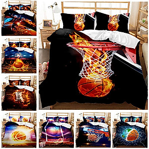 Xuan 3PC Sports Duvet Cover Bedding Set Full(80x90 inch) - 3D Basketball Duvet Cover Set for Basketball Fans(1 Duvet Cover + 2Pillowcase)