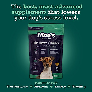 Moe’s Hemp Calming Chews for Dogs - Helps Aid with Storms, Fireworks, Chewing, Barking, Travel, Stress, Anxiety & Separation Anxiety - Tryptophan + Chamomile - Made in The USA - (Peanut Butter)