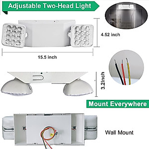 10 Pack Led Emergency Lights with Battery Backup, Commercial Emergency Light Fixture, Adjustable Dual Head Emergency Light for Business, Emergency Lighting for Home Power Failure, AC120V/277V