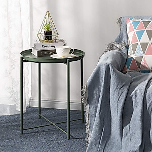 danpinera Side Table, End Table for Small Spaces Accent Metal Bedside Table Round Small End Table, Outdoor Side Table Accent Patio Side Table Anti-Rust and Waterproof Dark Green