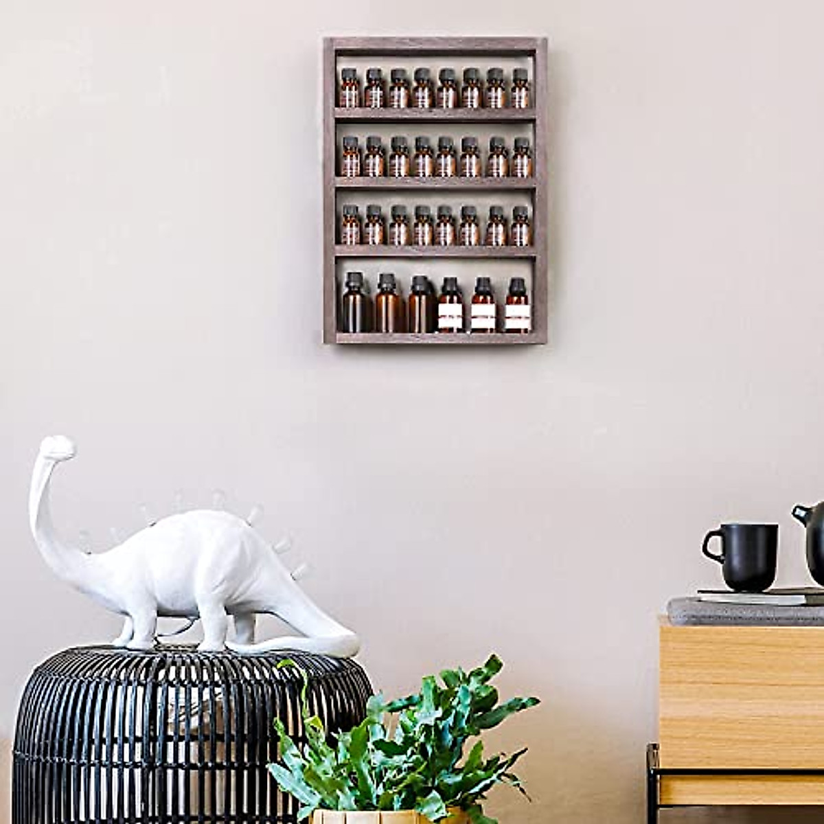 OYEAL Wall Mount Essential Oil Storage Organizers 4 Tier Nail Polish Rack Holder Wood Floating Shelves for Bottles Storage and Display Shelf