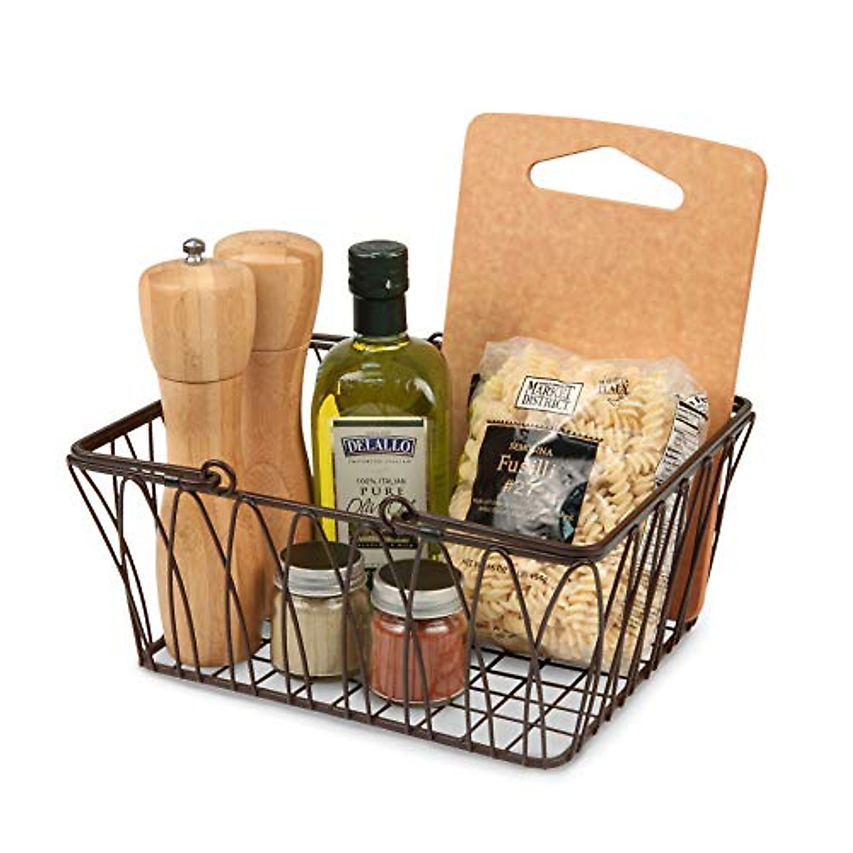 Spectrum Diversified Twist Storage Handles, Modern Farmhouse Décor Farmer’s Market-Style Wire Basket for Organizing Bathroom, Pantry & Craft Room, Medium, Bronze