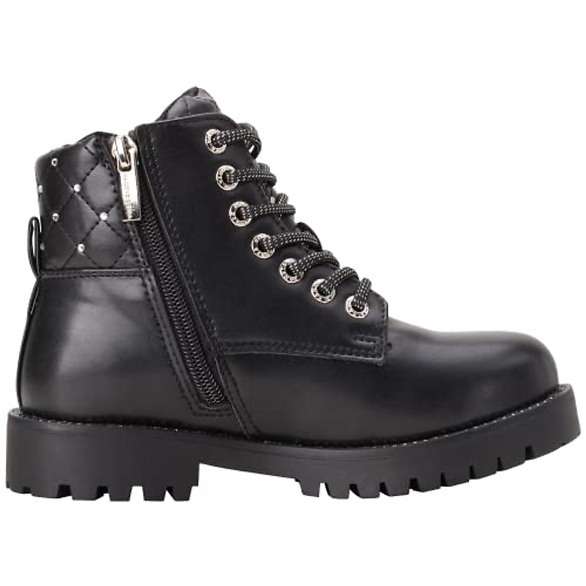 Vince Camuto Girls' Biker Boots - Quilted Chunky Combat Moto Biker Work Boots (Little Girl/Big Girl), Size 1.5, Black