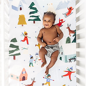 Rookie Humans 100% Cotton Sateen Fitted Crib Sheet: Snowy Day. Modern Nursery, Use as a Photo Background for Your Baby Pictures. Standard Crib Size (52 x 28 inches)