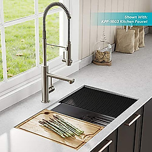 KRAUS Kore™ Workstation 33-inch Undermount 16 Gauge Double Bowl Stainless Steel Kitchen Sink with Accessories (Pack of 8) with WasteGuard™ Continuous Feed Garbage Disposal, KWU112-33-100-75MB