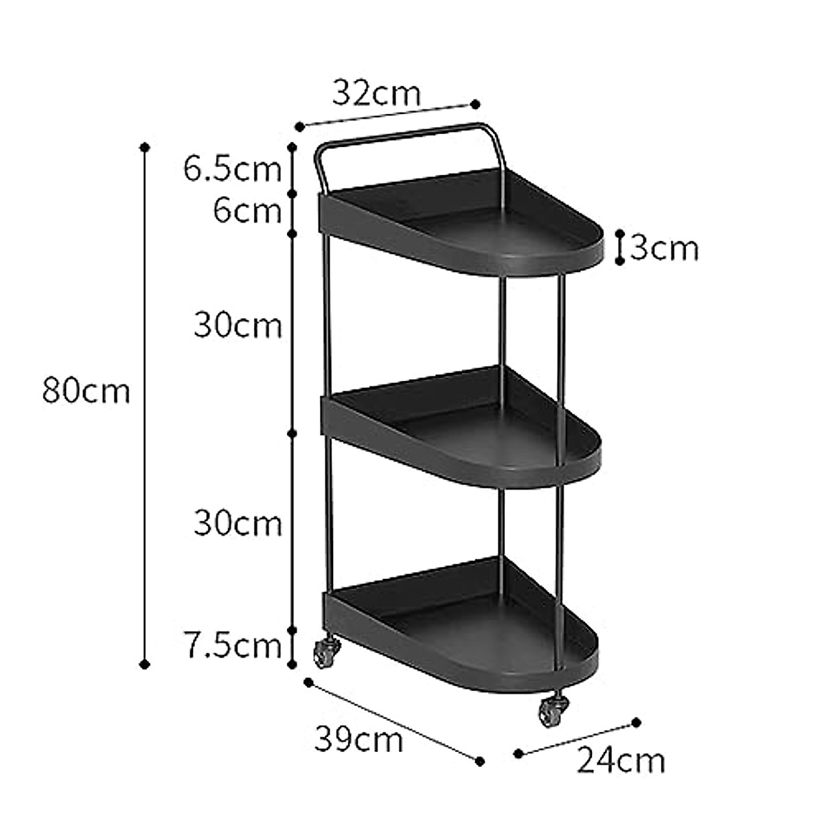 VLOBAOM Modern Serving Bar Cart, 3-Tier Storage Rolling Cart, Side Table with Wheels, Organizer Utility Rolling Cart Mobile Shelving Unit,15''Dx9''Wx31''H,Black