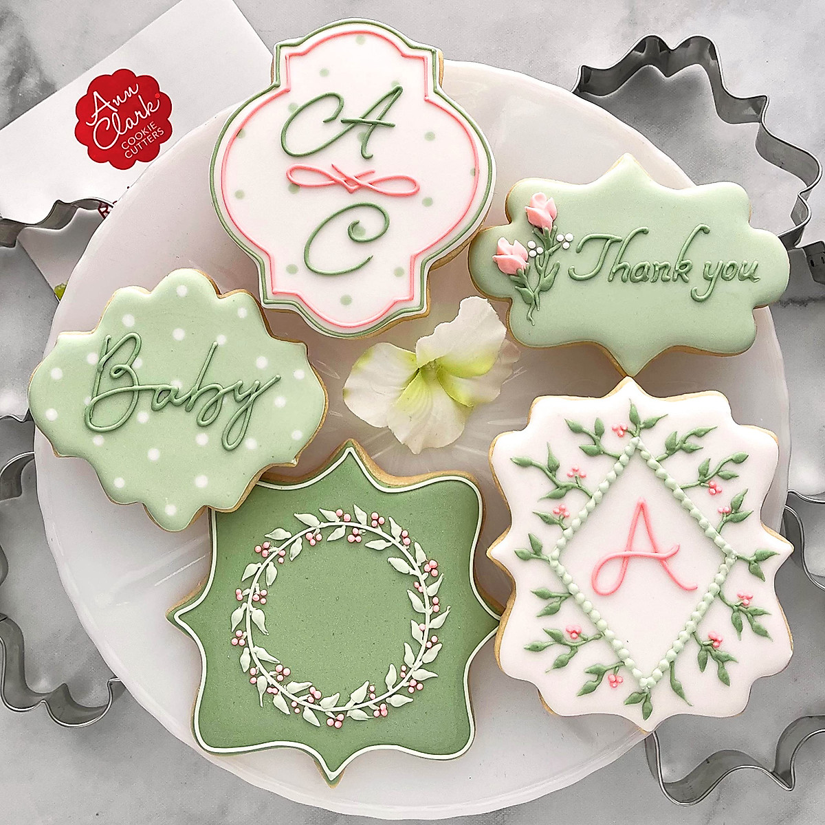 Plaque Cookie Cutters 5-Pc. Set Made in USA by Ann Clark, Square Plaque, Oval Plaque, Photo Plaque, Long Fancy Plaque, Square Plaque