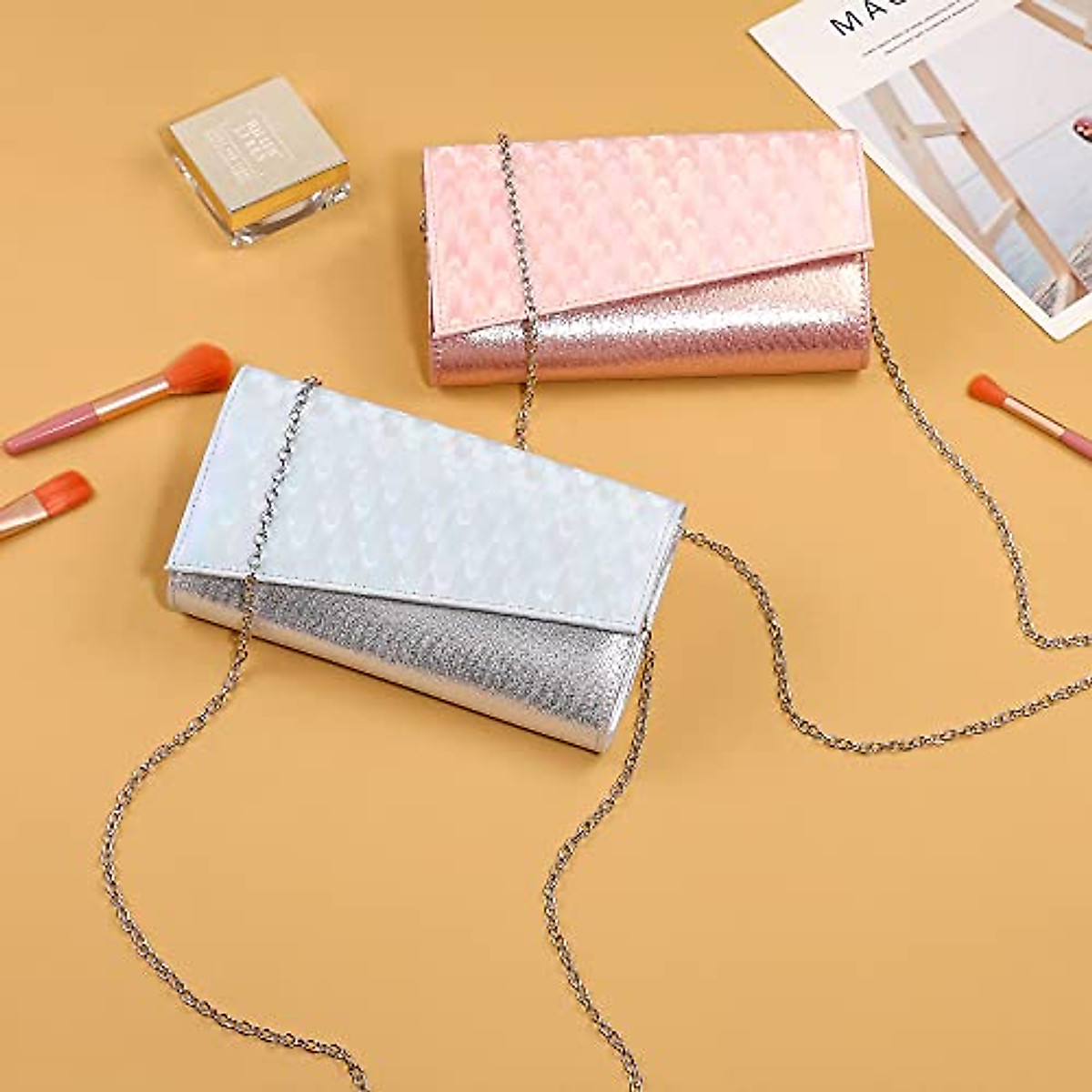 ZHANNI Laser Clutch Purses for Women Fashion Shining Evening Bag Handbag Party Wedding Clutch (Pink)