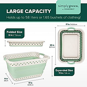 Simply Green Eco Collapsible Foldable Container for Storage and Organization, Space Saving Collapsible Laundry Hamper Basket, Dual grip handles, 25" Large, Green