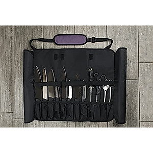 Asaya Chef Knife Roll Bag - 20 Total Pockets for Knives and Kitchen Utensils - Made with Stain Resistant Waxed Nylon - For Chefs and Culinary Students - Knives Not Included (Purple)