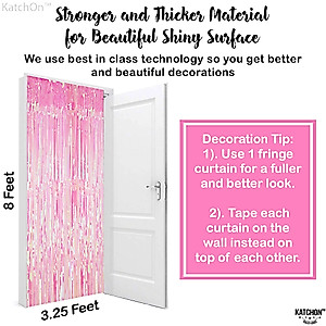 KatchOn, XtraLarge Pink Iridescent Fringe Curtain - 3.2x8 Feet | Iridescent Backdrop for Iridescent Party Decorations | Pink Birthday Decorations | Pink Fringe Backdrop for Pink Party Decorations
