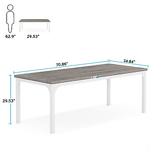 Tribesigns Farmhouse Dining Table for 6-8, 70.9 Inch Rectangular Wood Kitchen Table with Heavy Duty Metal Legs, Industrial Dinner Table for Dining Room, Living Room, Grey and White