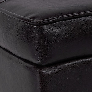 HomePop Leatherette Tufted Square Storage Ottoman with Hinged Lid, Brown