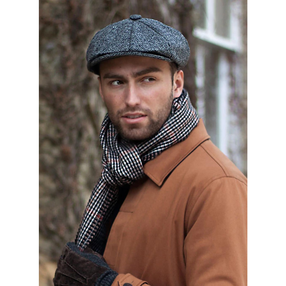 Dents Mens Abraham Moon Tweed 8 Piece Cap - Pewter Grey - Extra Large