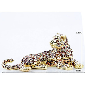 SEVENBEES 24K Golden Leopard Jewelry Trinket Boxes Hinged Hand Painted Enameled Leopard Figurine Gift