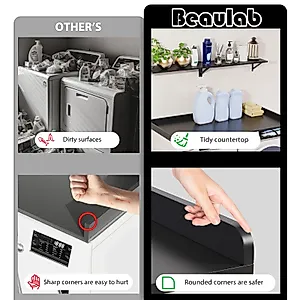 BeauLab Washer Dryer Countertop Laundry Countertop - 27.5"X 54" Melamine Laundry Room Countertop with Edge Rails, Easy to Install, Washer and Dryer Countertop, Laundry Room Organization-Black