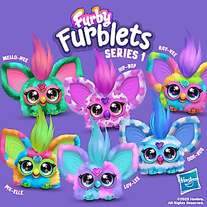 Furby Furblets Ray-Vee Mini Friend, Electronica Music, Speaks Only Furbish, Electronic Plush Toys for Girls & Boys, Interactive Pets, Rainbow, Easter Basket Stuffers, 6+