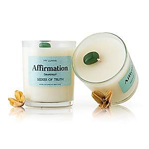 My Lumina Affirmation Aromatherapy Candle w/Jade Crystal Inside for Luck, Lucky Charms, Abundance, Success, Dream Manifestation, Negative Energy Cleansing, Soy Wax Scented Candle -Home,Gift,Men,Women