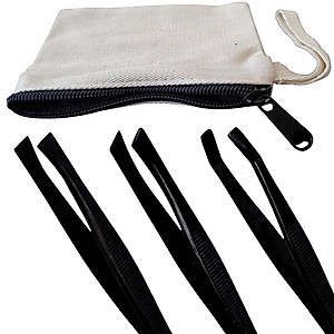 Solingen Tweezers Set with Travel Case for Eyebrow Shaping and Facial Hair Removal | Professional Stainless Steel | Best Shaped for Eyebrows Extensions Chin Cheek Face | Made in Germany (Black) 4 pack