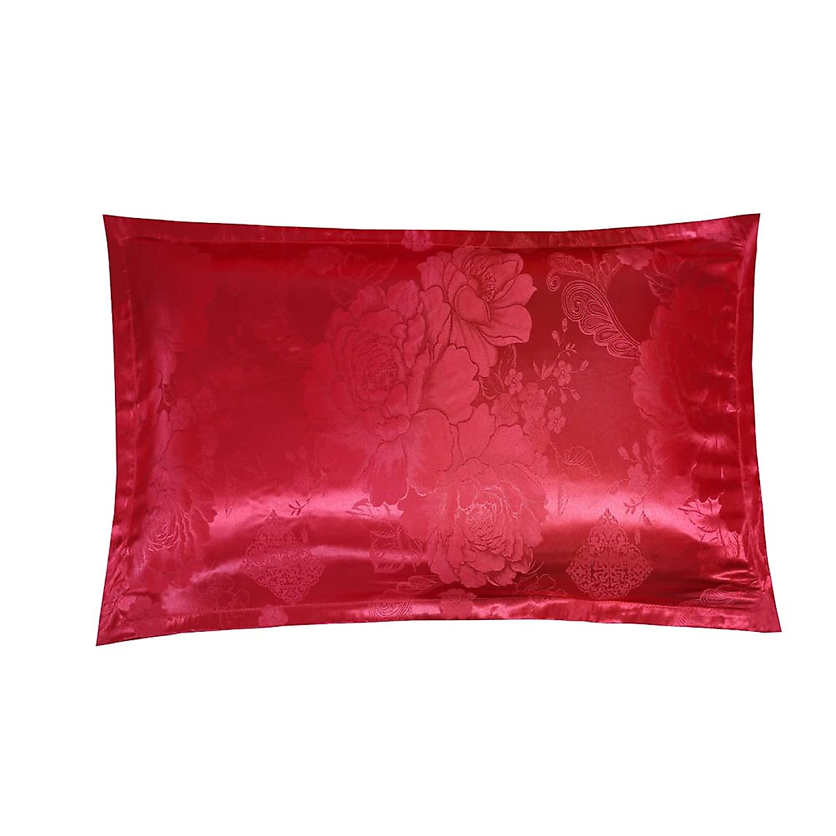 Satin Duvet Cover Queen Size, Floral Jacquard Satin Duvet Cover Set 3 Piece Luxury Silk Like Bedding Comforter Cover Set 90"x90", 2 Piece Pillowcase with Zipper Closure & Corner Ties (04,Queen)