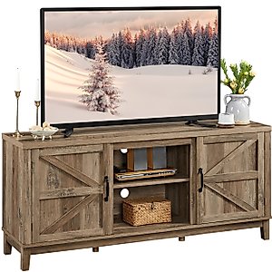 Yaheetech TV Stand Entertainment Center for 55 65 Inch TV, Farmhouse Storage TV Console Cabinet with Barn Doors for Living Room, Rustic Oak