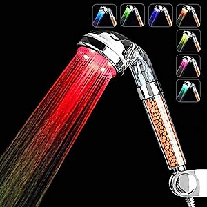 APzek Led Shower Head, High Pressure Handheld Shower Head with 7 Color Changing Lights Water Saving Filter Showerhead for Dry Skin and Hair