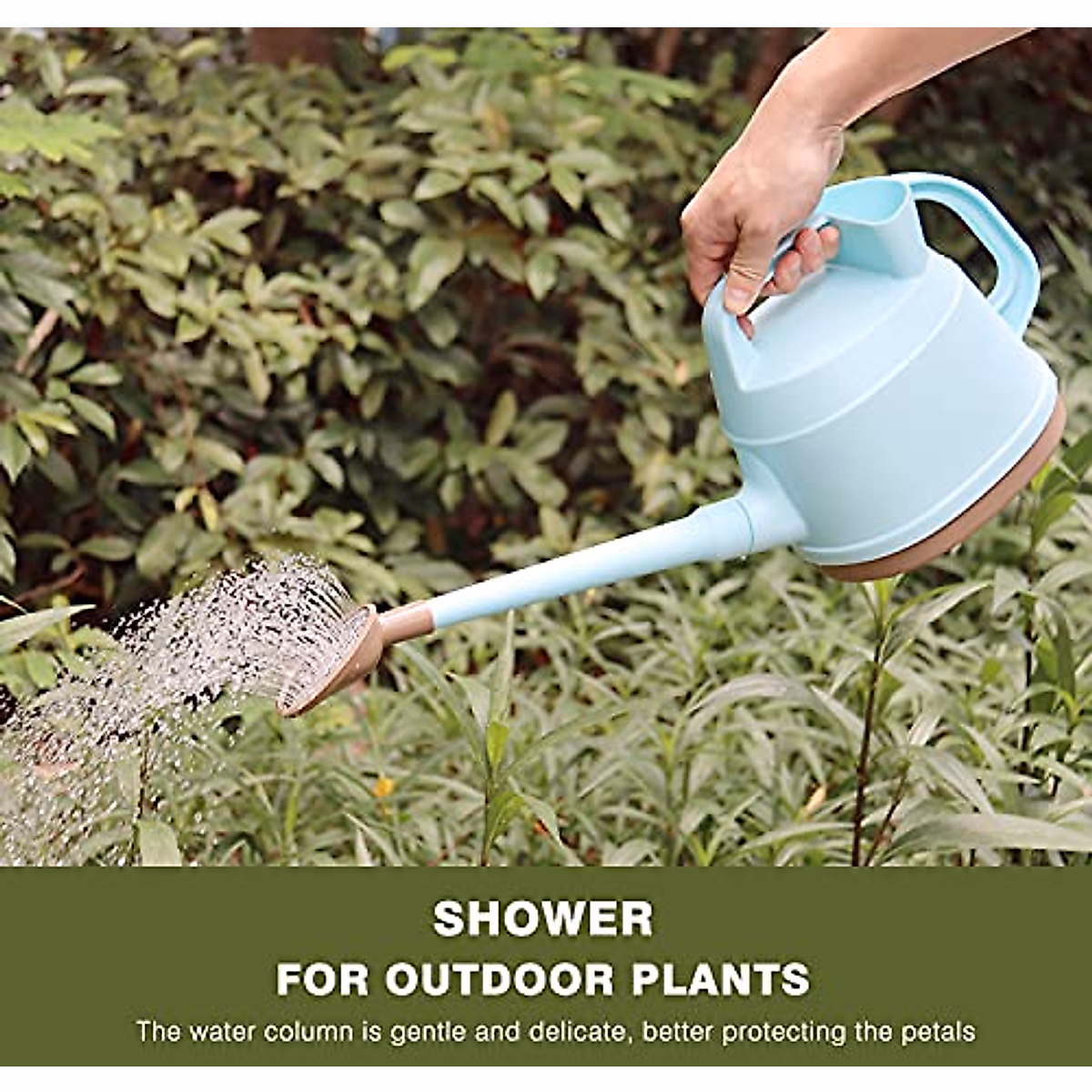 SAROSORA Outdoor Watering Can 0.9 Gallon Long Spout with Detachable Shower Head for Garden Flowers Plants (Blue, 3.3L/0.9GAL)