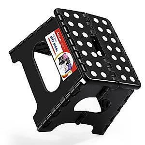 ACSTEP Folding Step Stool Foldable Stool 7.5 Inch Height Kids Step Stool, 300 lb Capacity Plastic Collapsible Stool, Stepping Stool with Handle Black Small Step Stool, Foot Stool Suitable for Kitchen