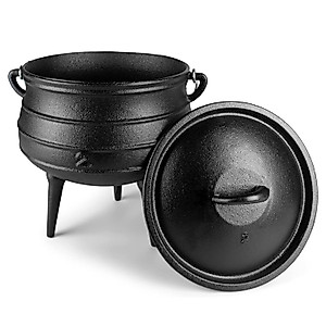 Bruntmor Pre-Seasoned Cast Iron Cauldron - 6 Quart African Potjie Pot with Lid - 3-Legged Dutch Oven for Camping and Over-the-Fire Cooking - Durable Outdoor Cookware for Stews, Chili, and Slow Cooking