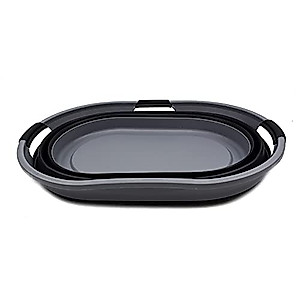 SAMMART 44L Collapsible Plastic Laundry Basket - Foldable Pop Up Storage Container / Organizer - Portable Washing Tub - Space Saving Hamper / Basket - Water Capacity: 35L (1, Dark Grey/Black), Size: 25.4 x 17.8 x 10.6 inches