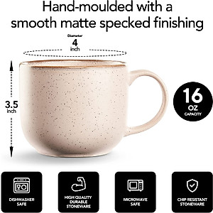 Maison Neuve 4-Piece Stoneware Mug Set, 16oz - Rosewater Pink, Microwave & Dishwasher Safe