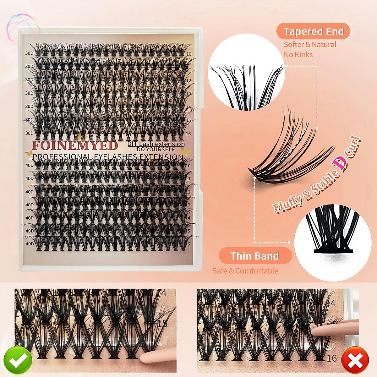 DIY Lash Extension Kit 280Pcs 30D 40D Individual Lashes Clusters With Lash Bond and Seal and Lash Applicator 10-16mm Mix D Curl volume Lashes Wispy DIY EyeLash Extension Kit At Home, By FOINEMYED
